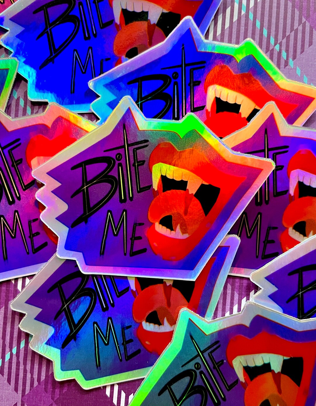 Shiny Holographic Vampire Mouth bite Me Sticker - Etsy