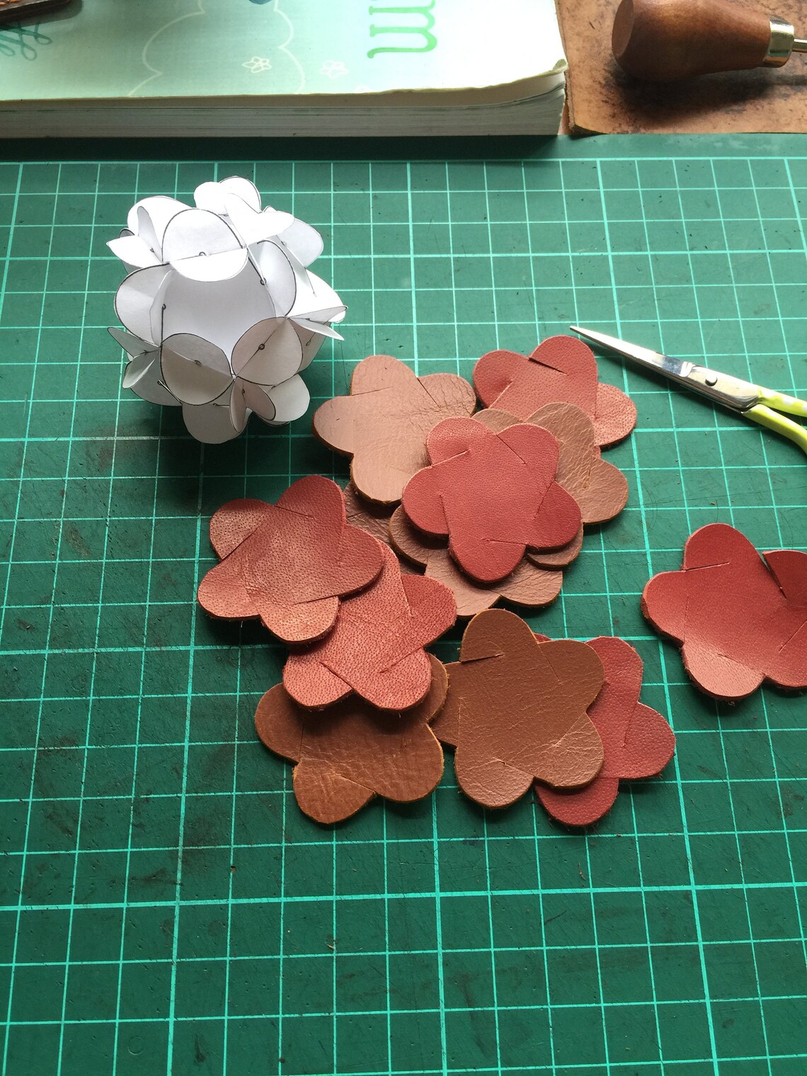 Leather Flower Ball Ornament Pattern | Bag Charm Template | PDF Digital ...