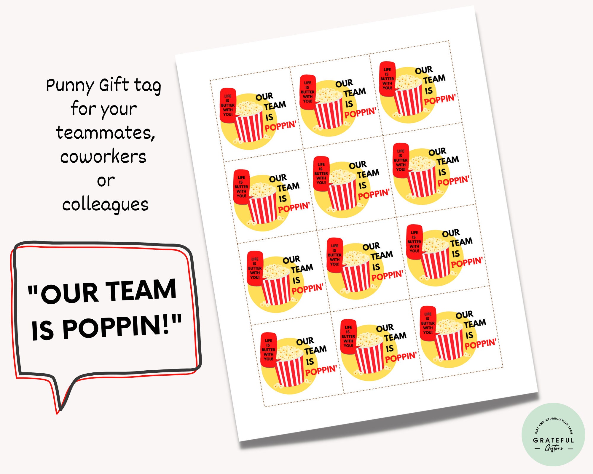 PRINTABLE Our Team is Poppin Gift Tags Popcorn Appreciation for ...