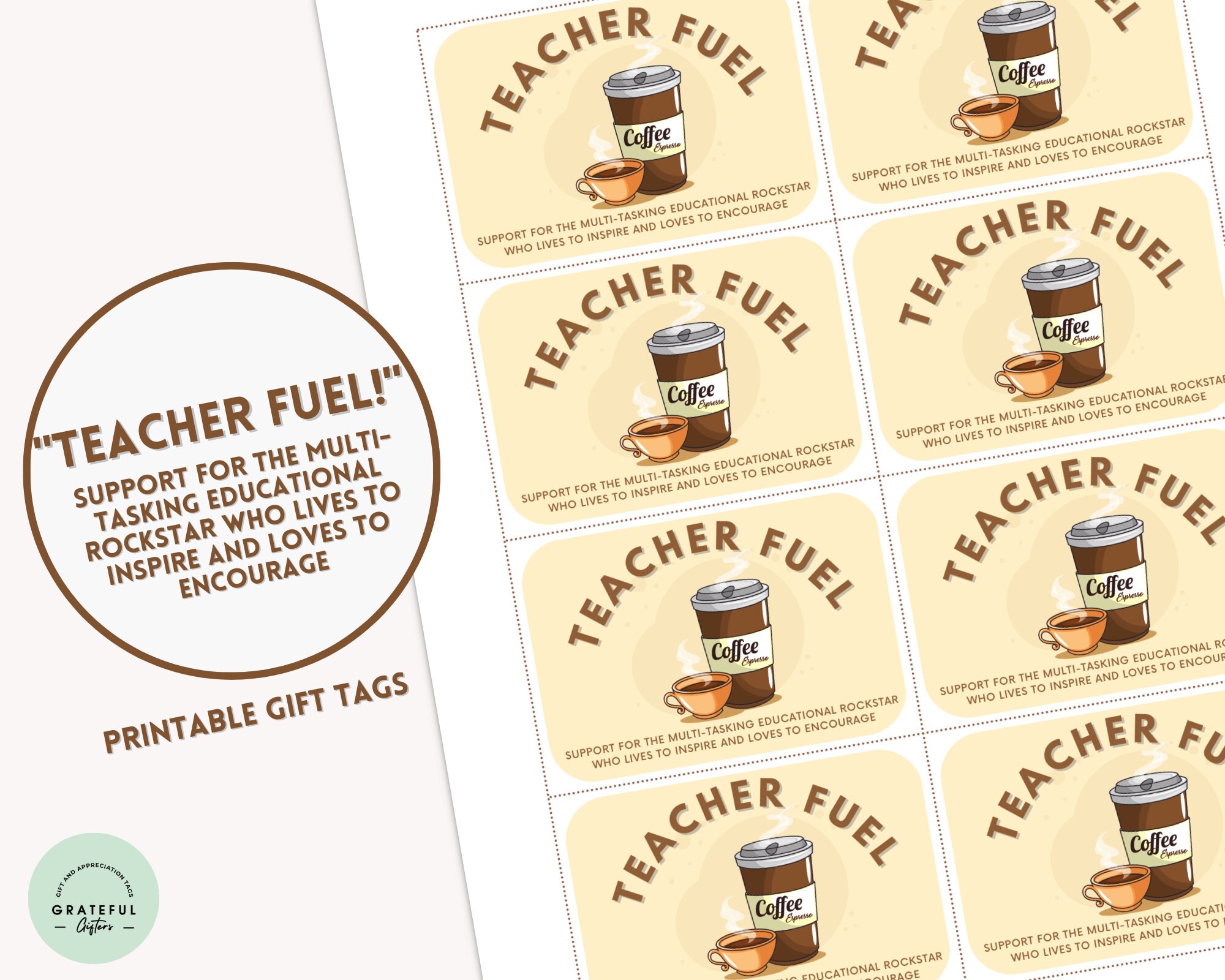 Teacher Fuel Printable Gift Tags Gifts for Teachers School Appreciation ...