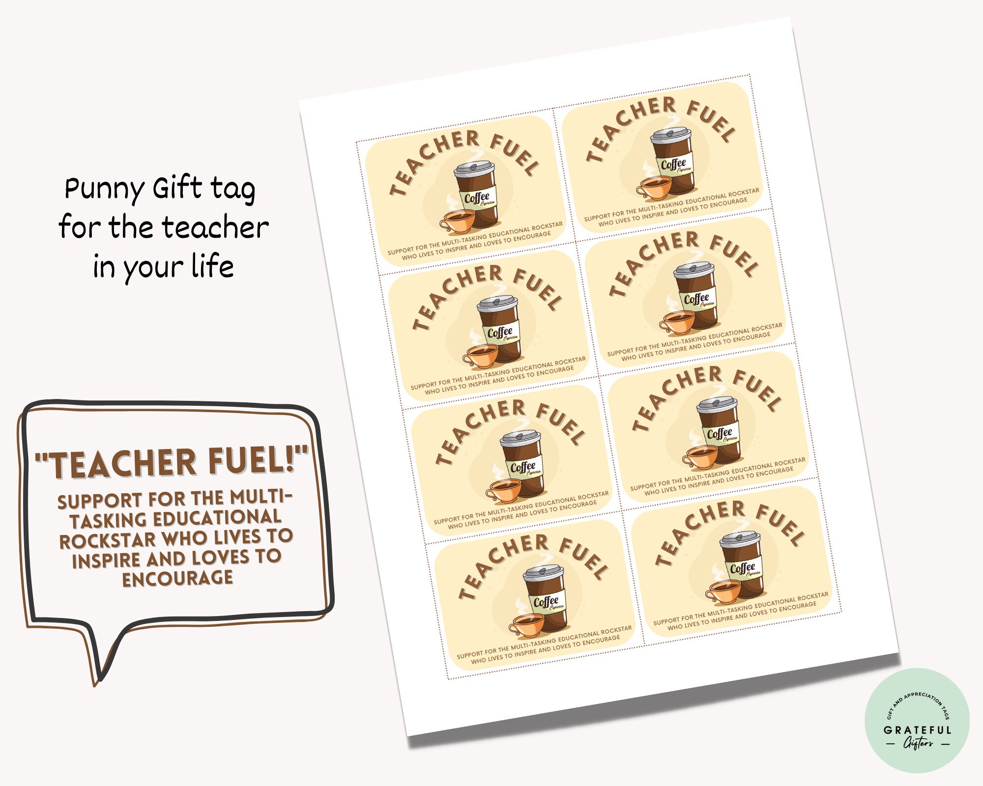 Teacher Fuel Printable Gift Tags Gifts for Teachers School Appreciation ...