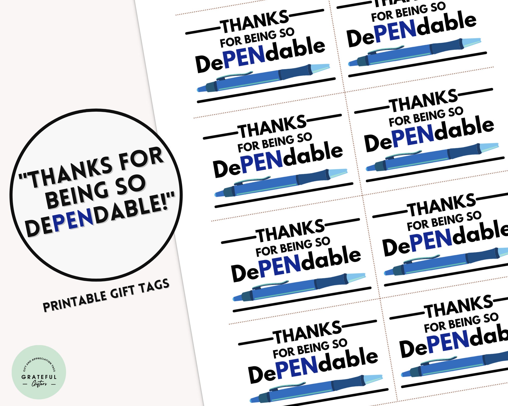 Thanks for Being so Dependable Thank You Gift Tags Appreciation for ...