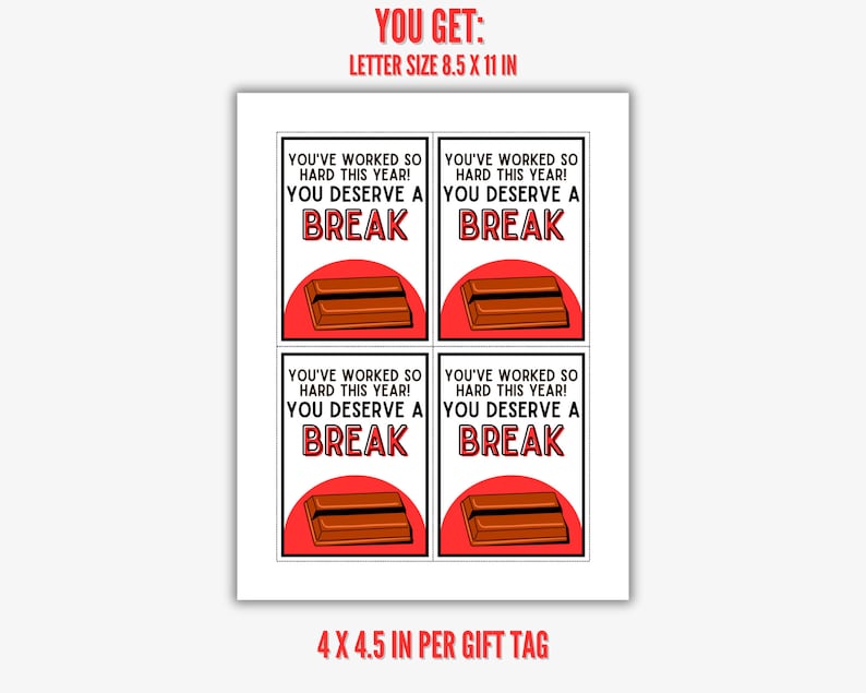 You've Worked Hard This Year You Deserve A Break Thank You Gift Tags ...