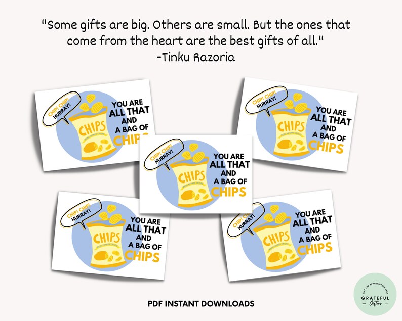 You Are All That and A Bag of Chips Thank You Gift Tags Snack Tag Staff ...