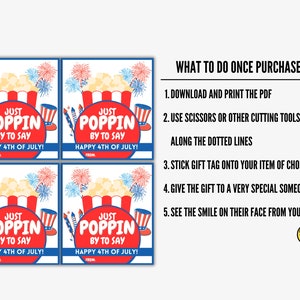 Just POPPIN' BY to Say Happy 4th of July, Popcorn Tags, Popcorn Tags ...