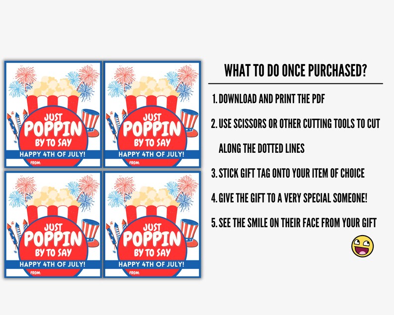 Just POPPIN' BY to Say Happy 4th of July, Popcorn Tags, Popcorn Tags ...