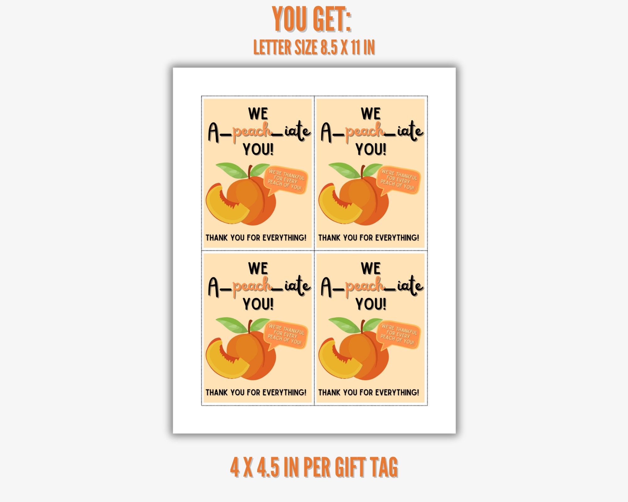We A-peach-iate You Peach Gift Tags for Fruit Lovers Gift Tags Peach ...