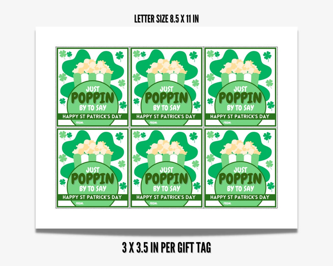 PRINTABLE Just POPPIN' BY to Say Happy St Patrick's Day Popcorn Tags ...