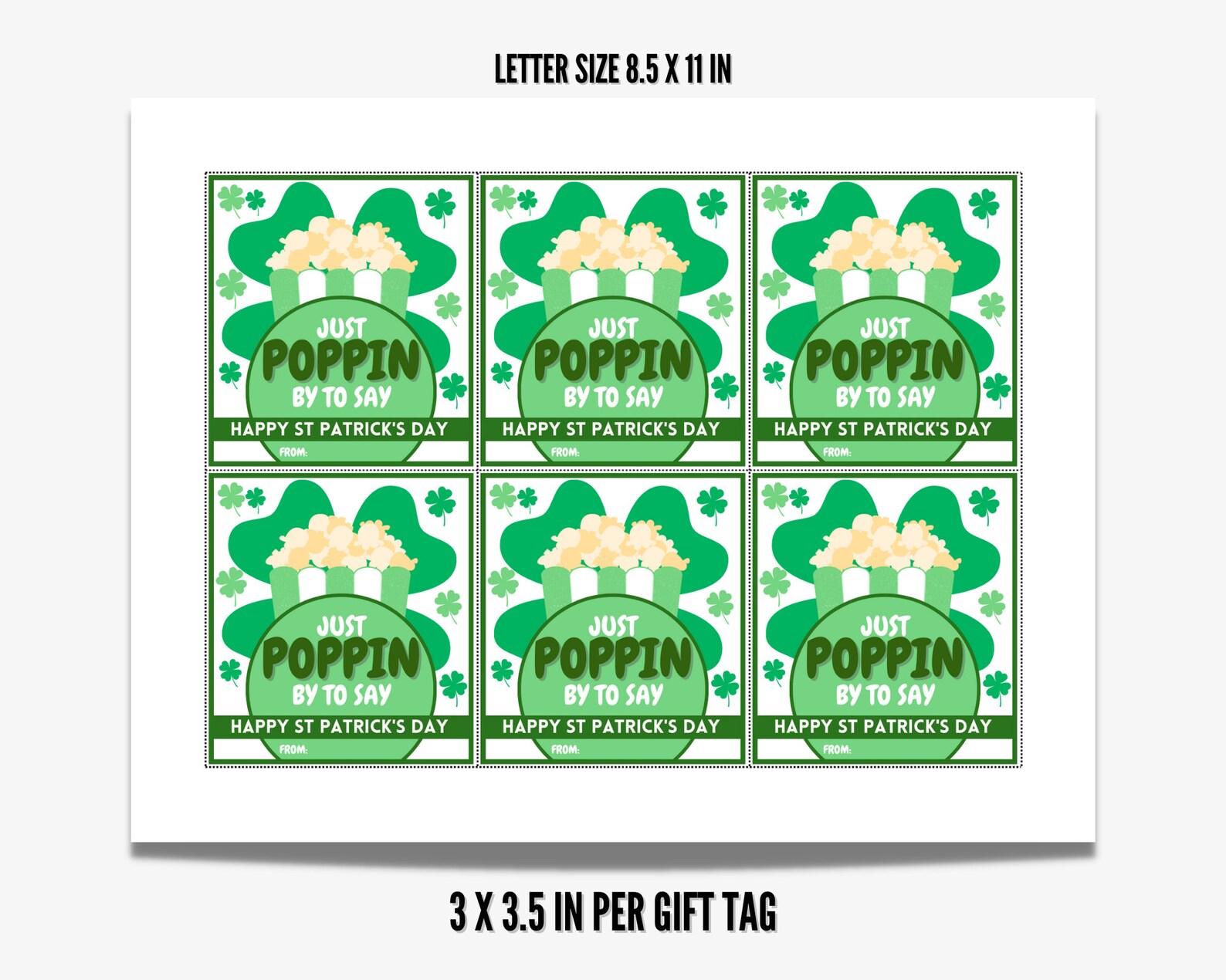 PRINTABLE Just POPPIN' BY to Say Happy St Patrick's Day Popcorn Tags ...