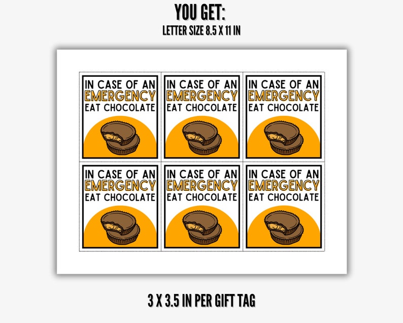 In Case of an Emergency Eat Chocolate Gift Tags for Chocolate Lovers ...