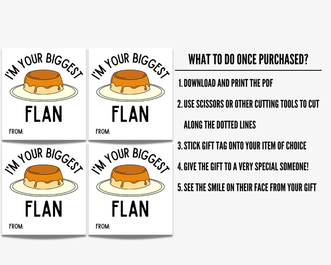 PRINTABLE I'm Your Biggest Flan Funny Gift Tags Appreciation Gifts for ...