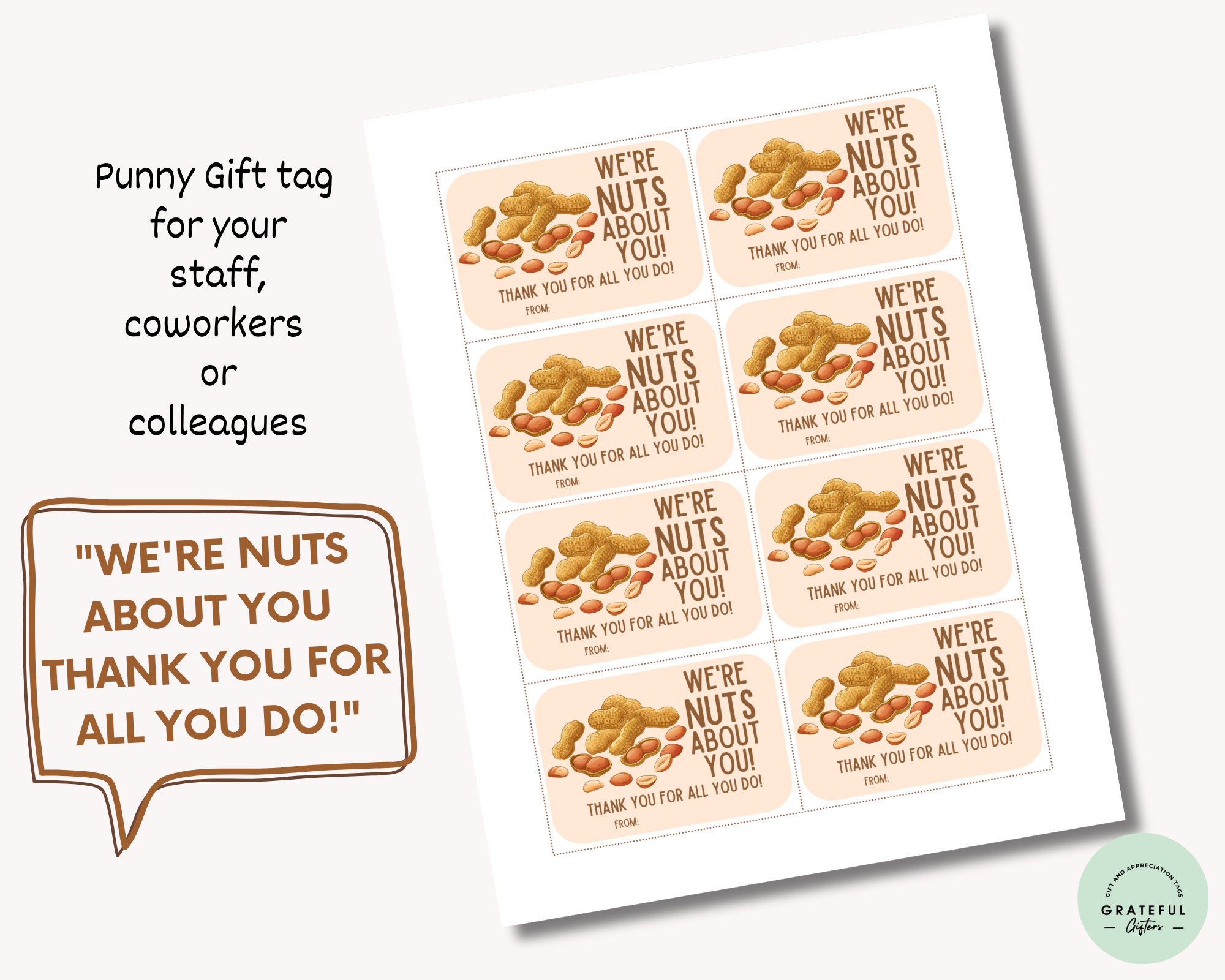 PRINTABLE We're Nuts About You! Nuts Gift Tags, Peanuts, Staff Appreciation, Gift for Teachers ...