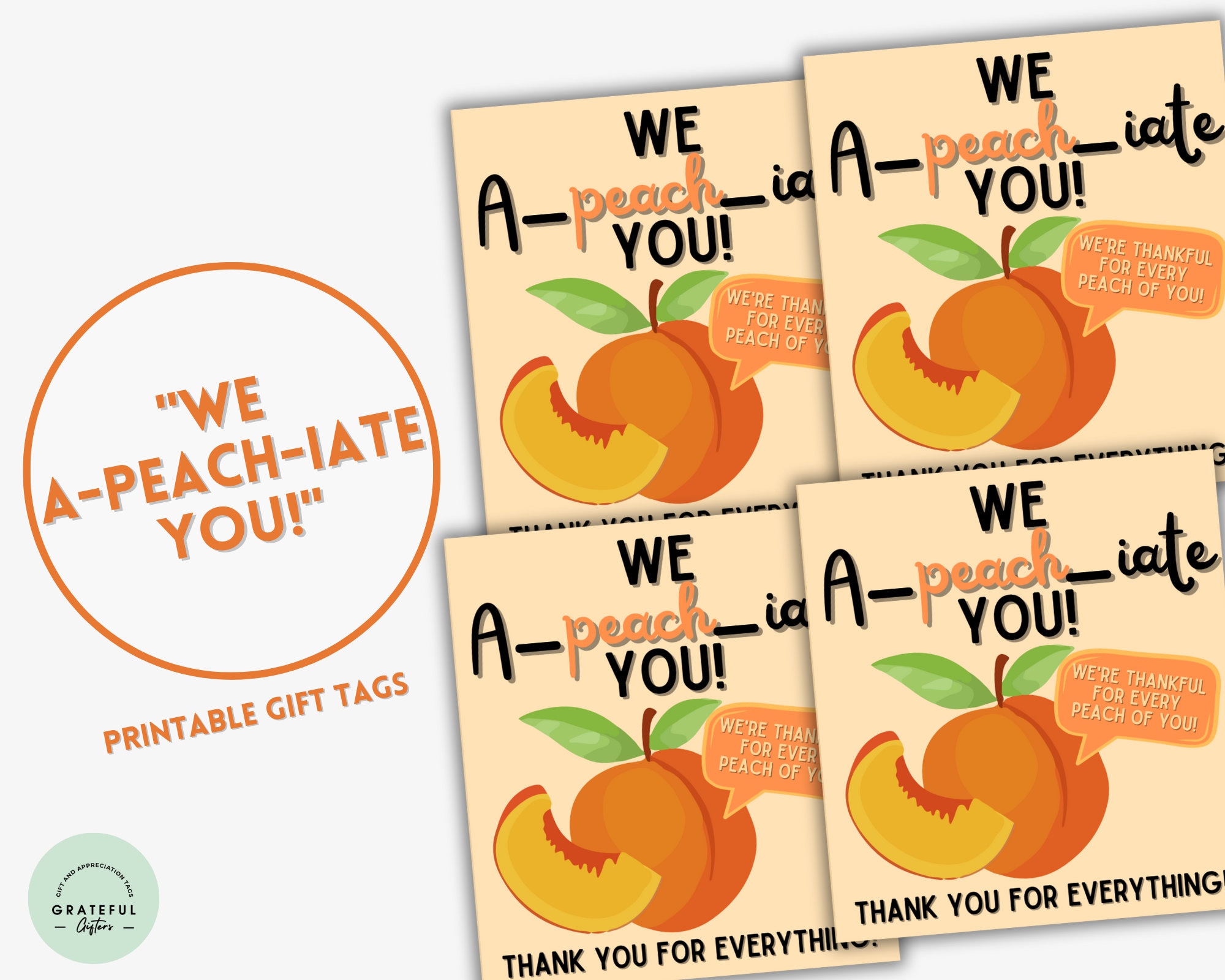 We A-peach-iate You Peach Gift Tags for Fruit Lovers Gift Tags Peach ...
