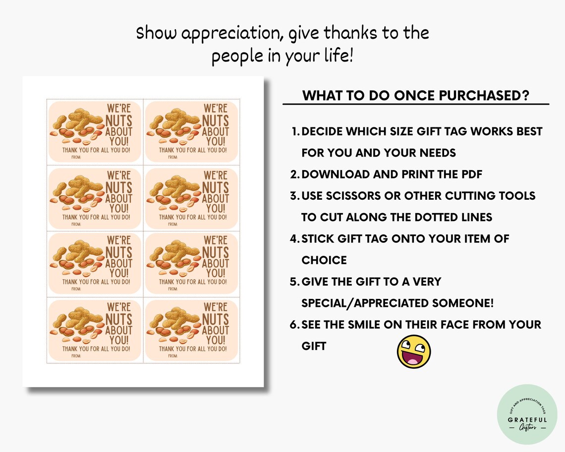 PRINTABLE We're Nuts About You! Nuts Gift Tags, Peanuts, Staff ...