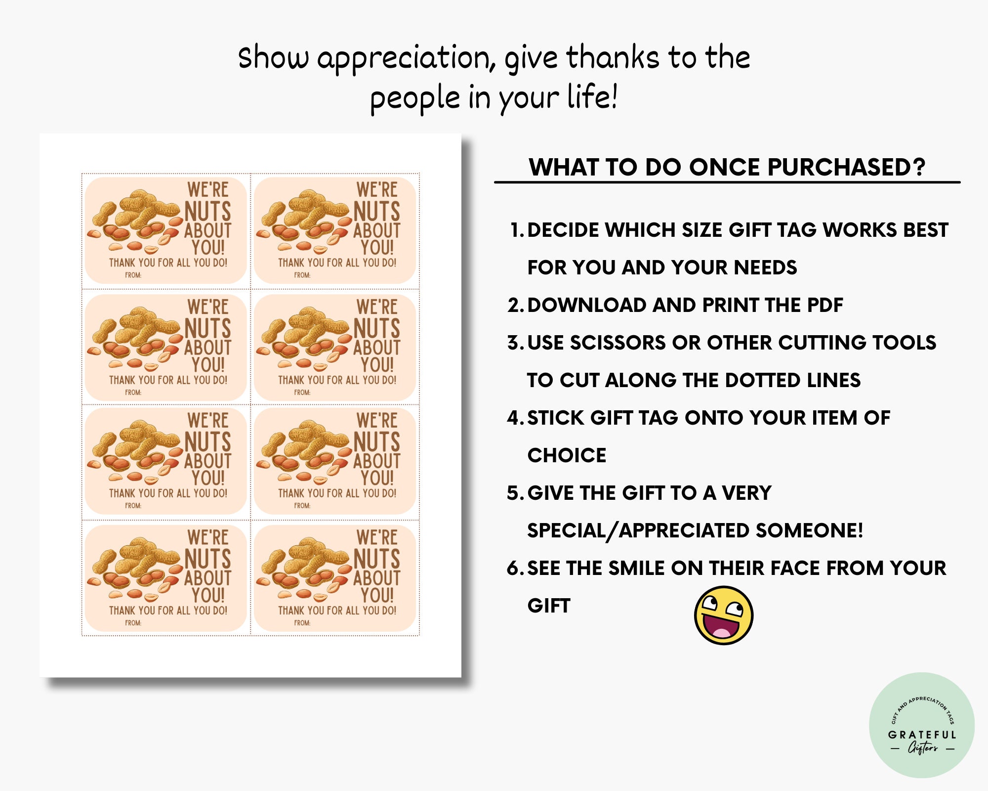 PRINTABLE We're Nuts About You Nuts Gift Tags, Peanuts, Staff Appreciation, Gift for Teachers ...