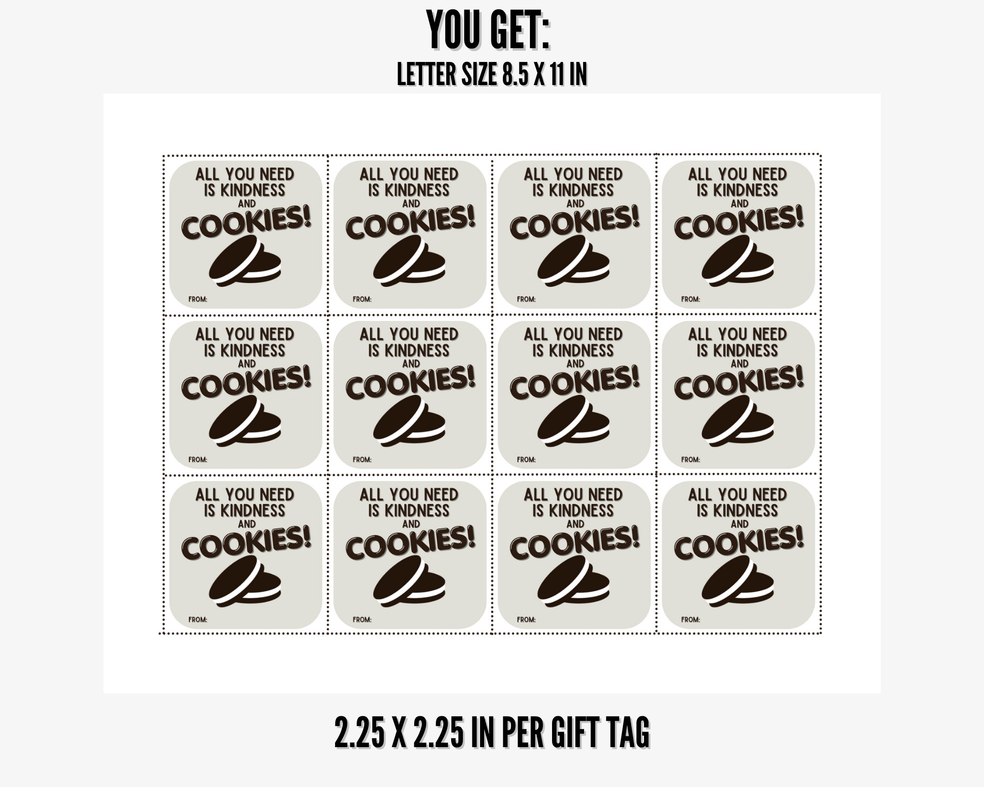 All You Need is Kindness and Cookies Gift Tags Oreo Cookies Sandwich ...