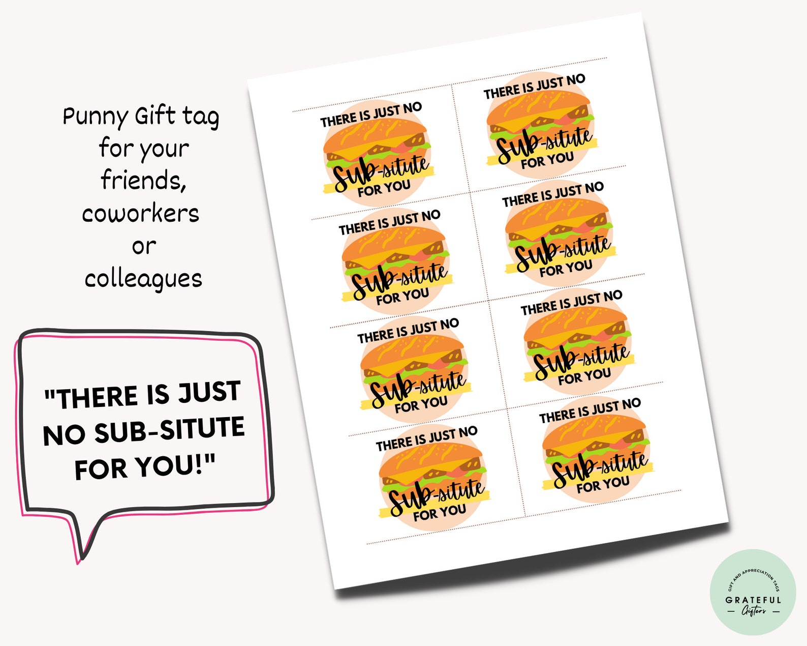 There is Just No Sub-stitute for You Gift Tag Teacher Staff Employee ...