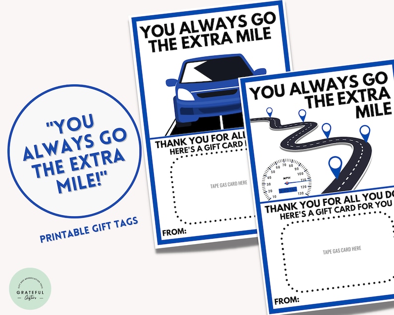 You Always Go the Extra Mile Thank You Gift Tags Gas Gift Card Staff ...