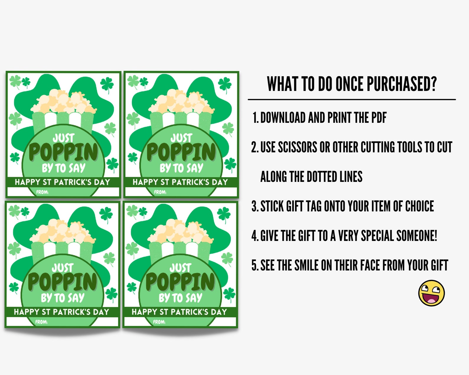 PRINTABLE Just POPPIN' BY to Say Happy St Patrick's Day Popcorn Tags ...