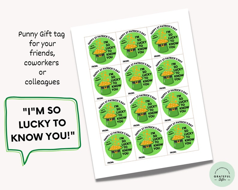 I'm so Lucky to Know You St. Patrick's Day Gift Tags - Etsy