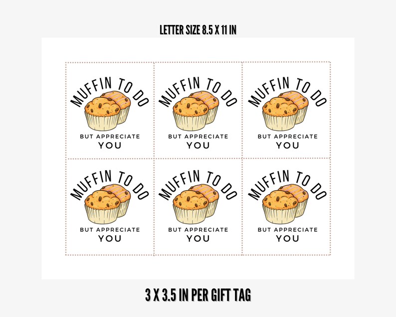 Thank You Gift Tags, Muffin to Do but Appreciate You, Appreciation ...