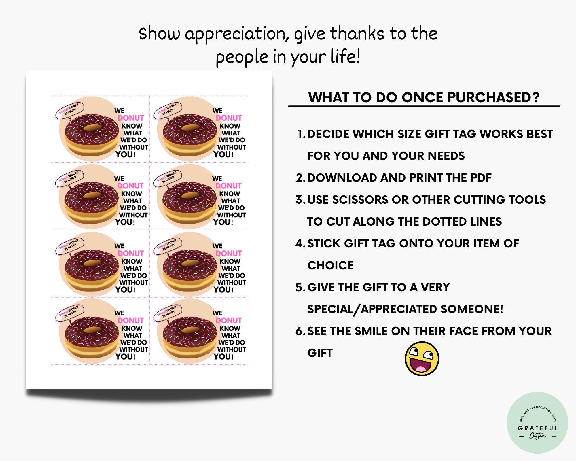 We Donut Know What We'd Do Without You Thank You Gift Tags Donut ...