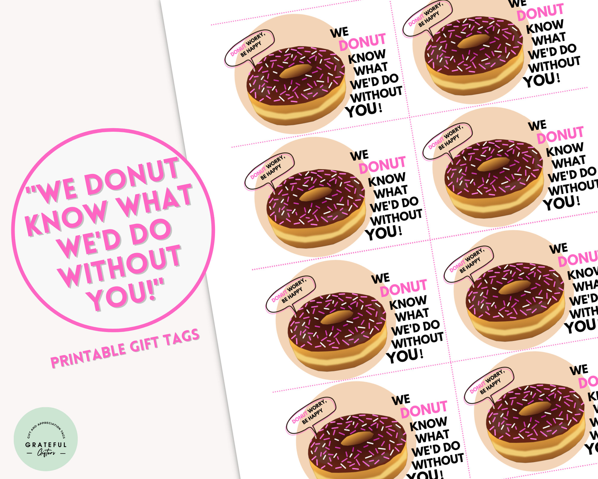 We Donut Know What We'd Do Without You Thank You Gift Tags Donut ...