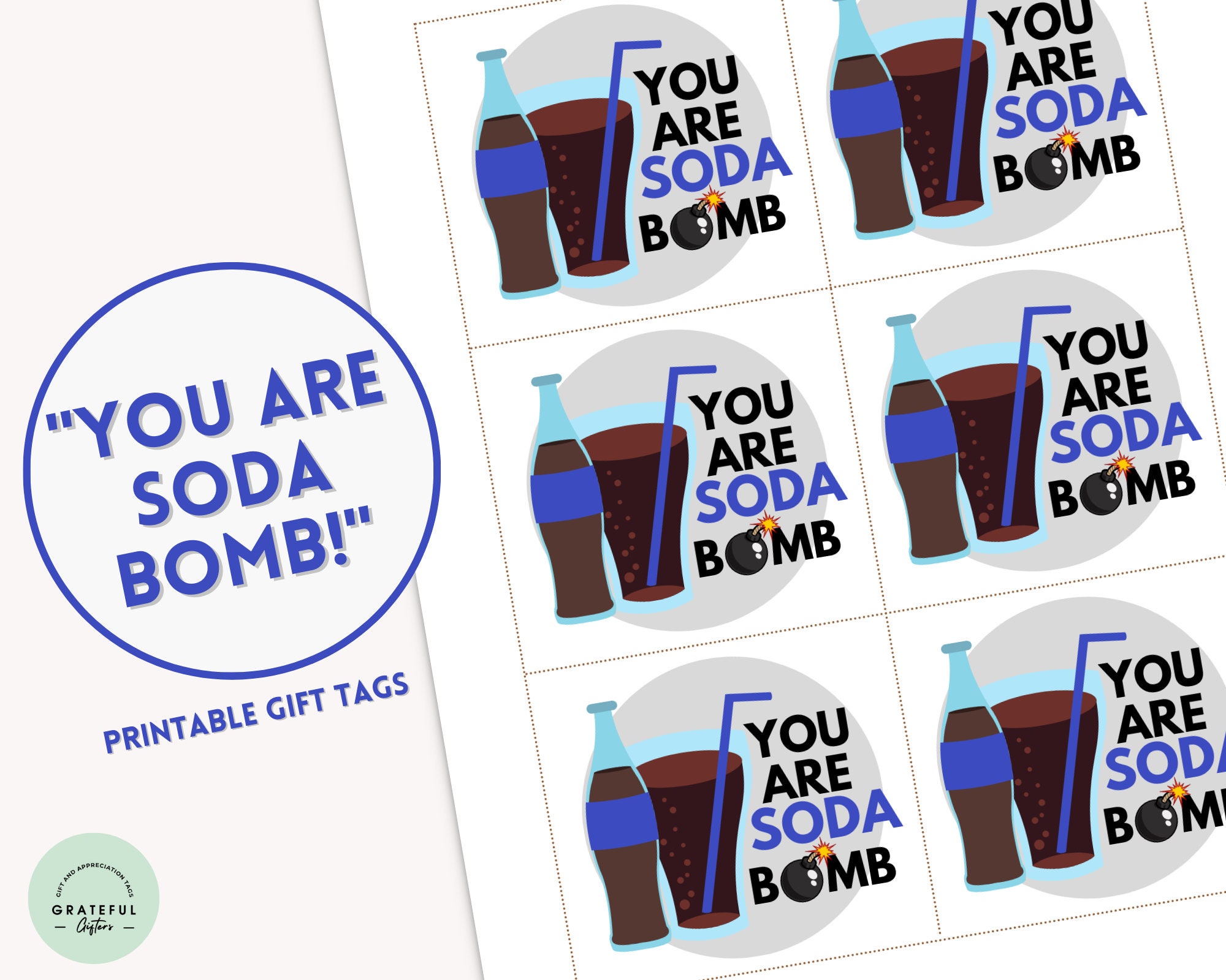 PRINTABLE You Are Soda Bomb Soda Gift Tags Co-worker Gift Simple Thank ...