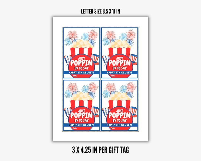 Just POPPIN' BY to Say Happy 4th of July, Popcorn Tags, Popcorn Tags ...