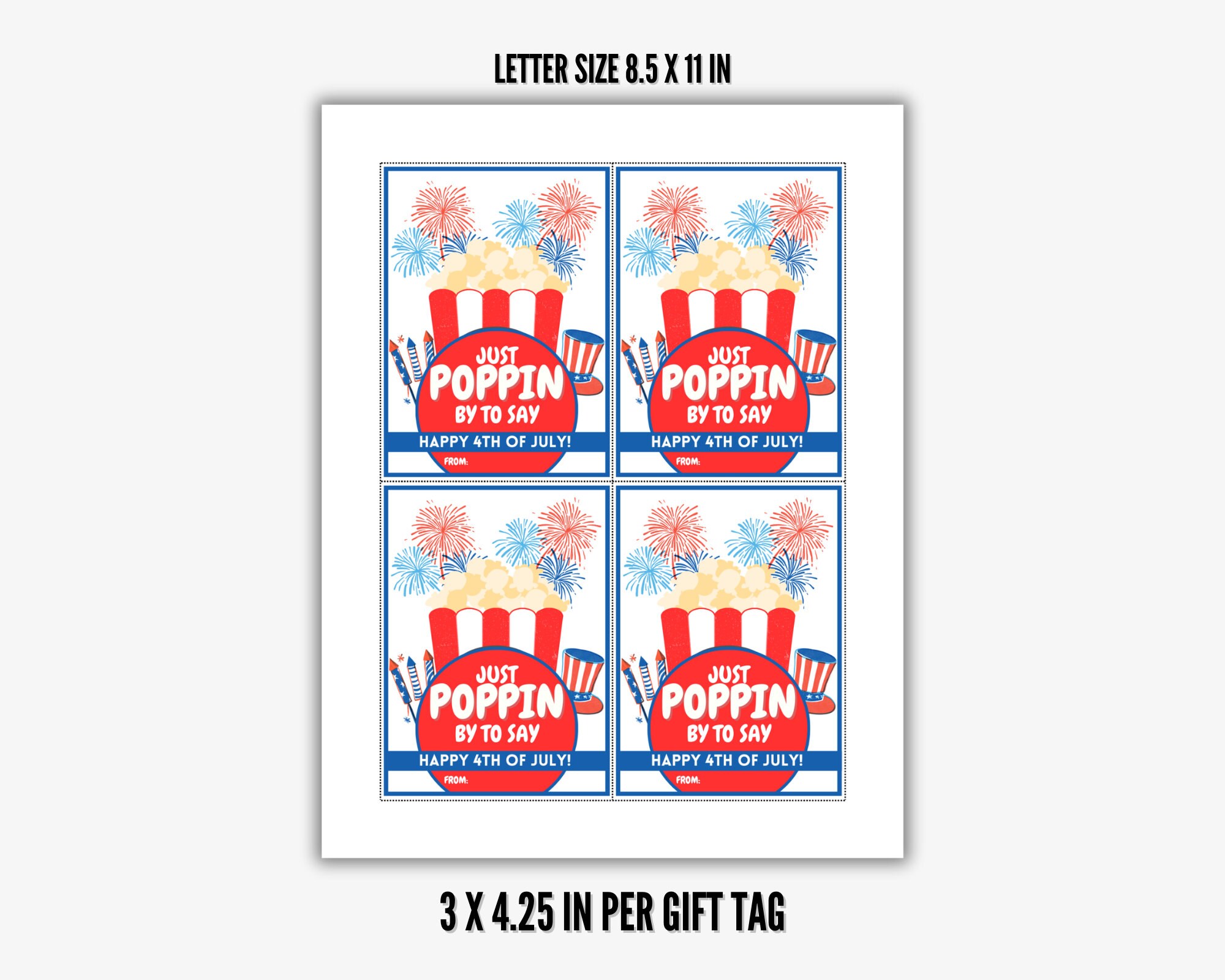 Just POPPIN' BY to Say Happy 4th of July, Popcorn Tags, Popcorn Tags ...
