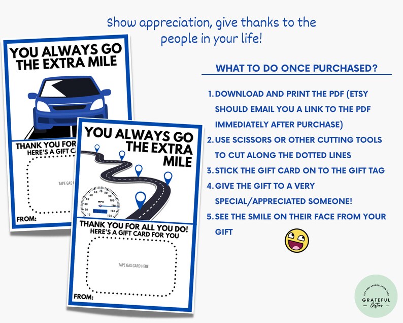 You Always Go the Extra Mile Thank You Gift Tags Gas Gift Card Staff ...