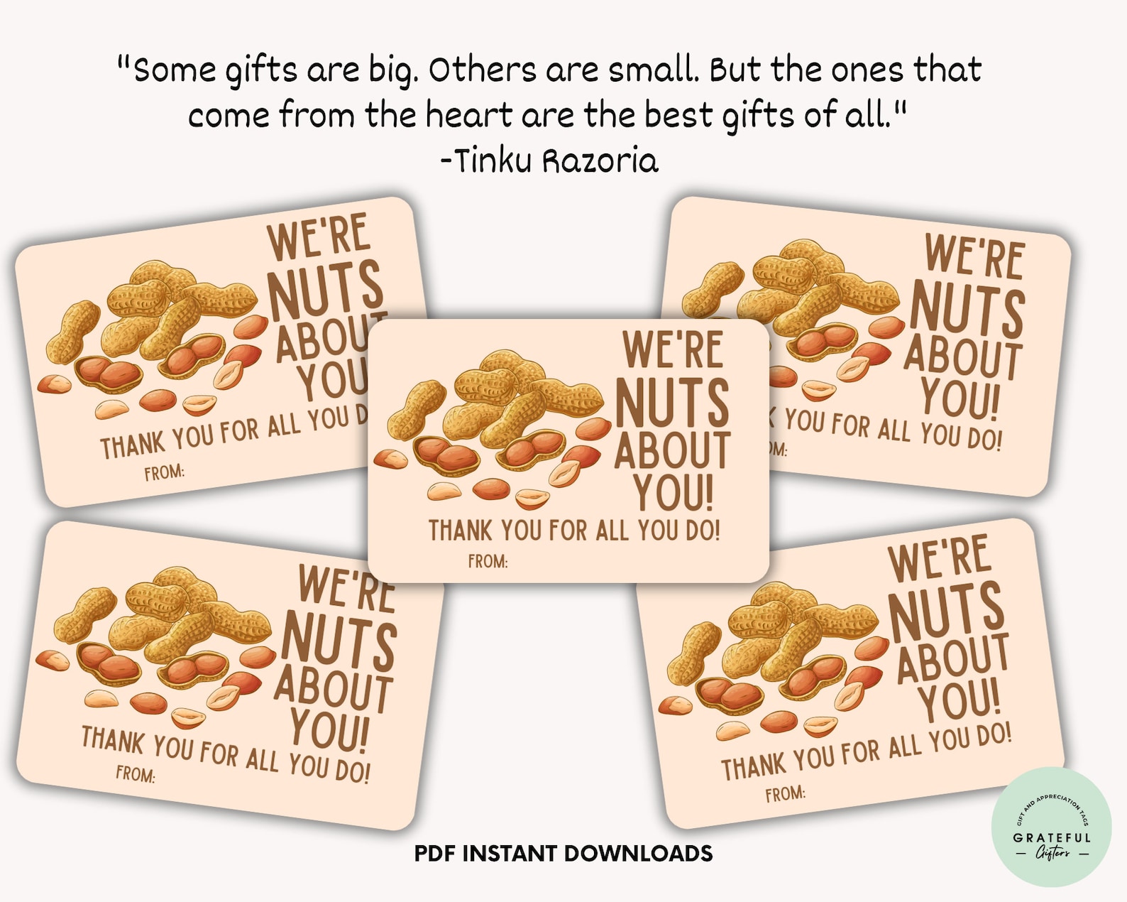 PRINTABLE We're Nuts About You! Nuts Gift Tags, Peanuts, Staff Appreciation, Gift for Teachers ...