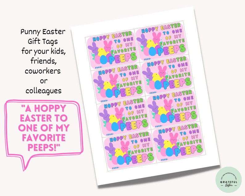 Easter Gift Tag, Hoppy Easter to One of My Favorite Peeps, Easter Gift ...