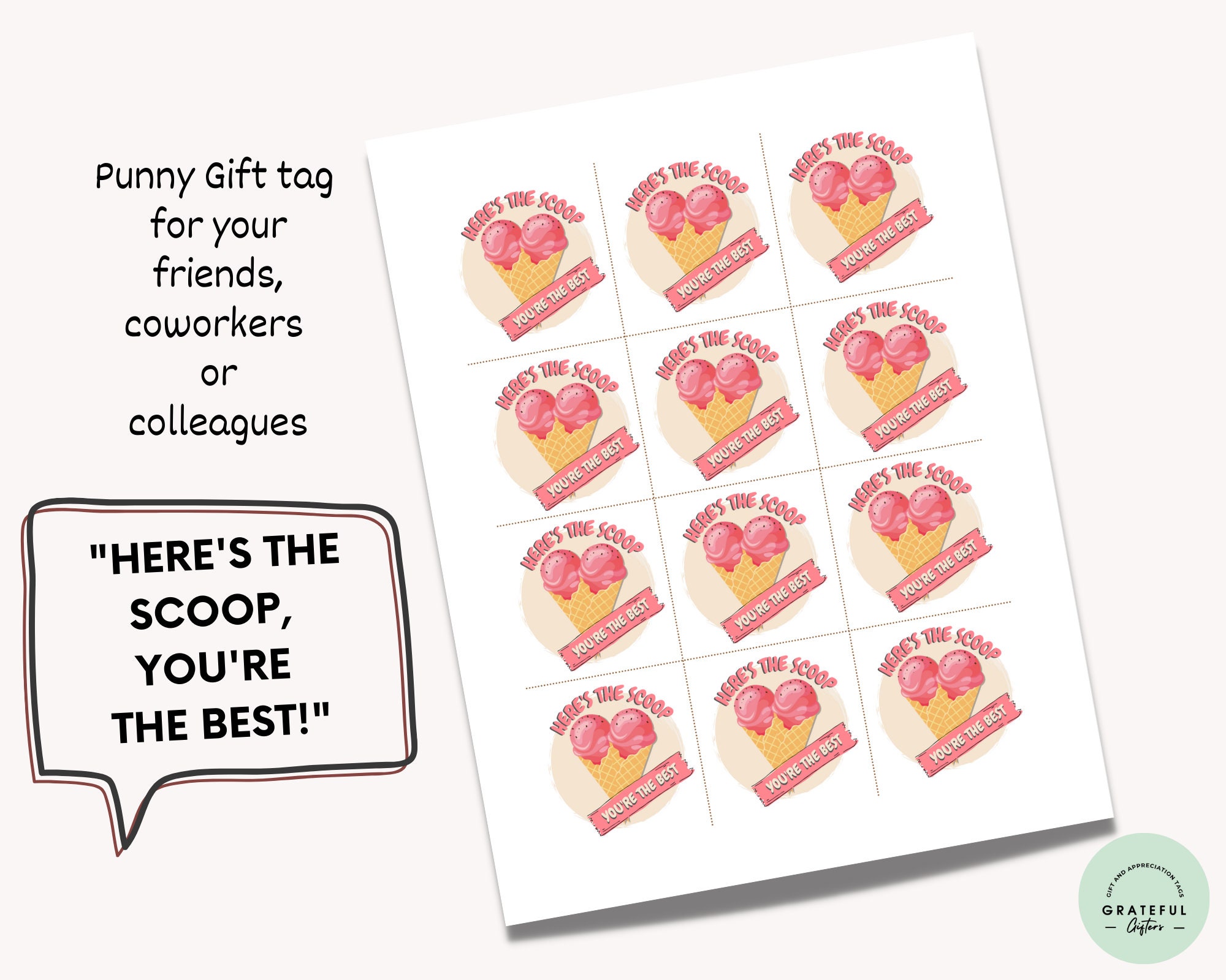 Here's the Scoop You're the Best Gift Tags for Kids Ice Cream ...