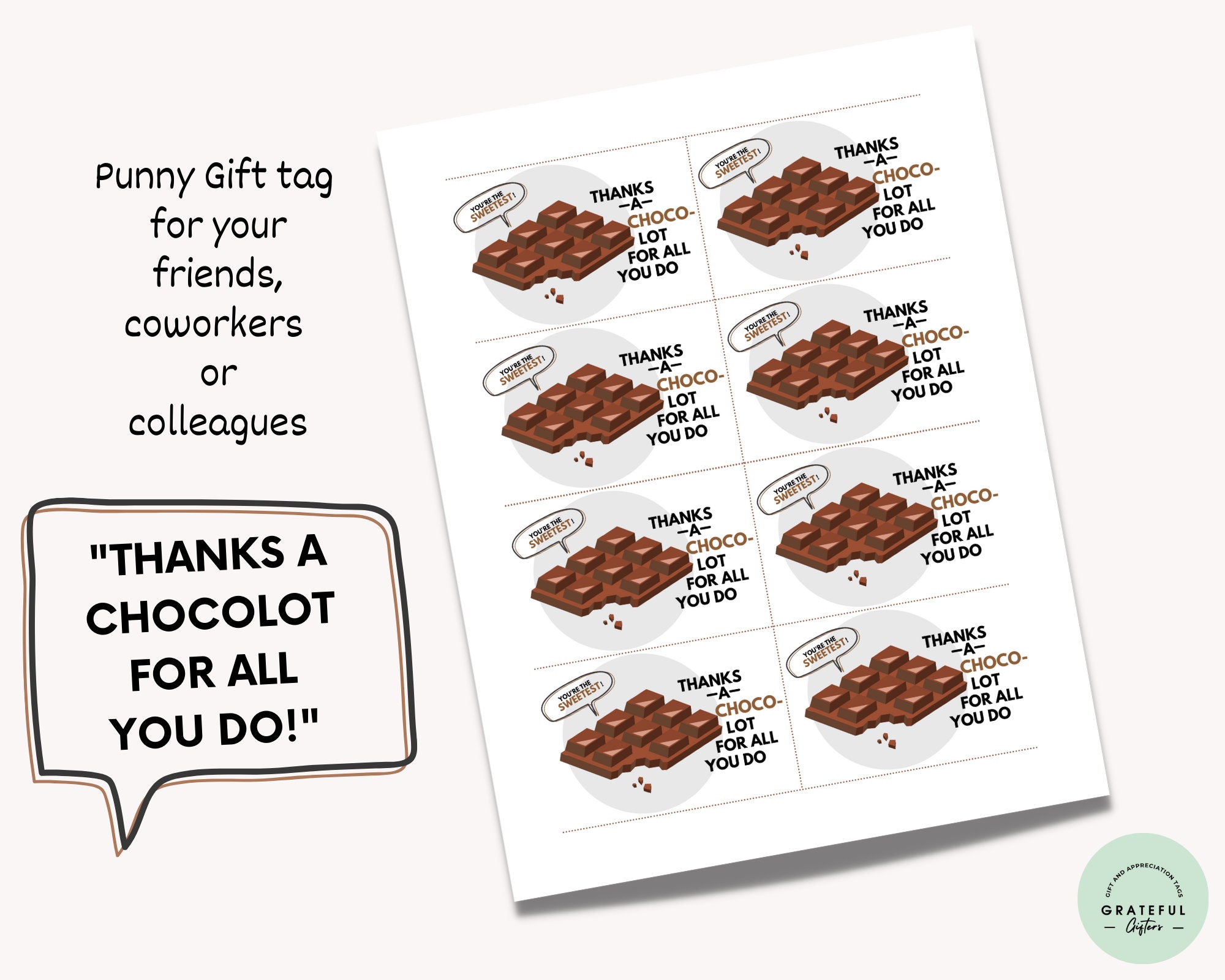 Thanks A Chocolot for All You Do Chocolate Thank You Gift Tags ...