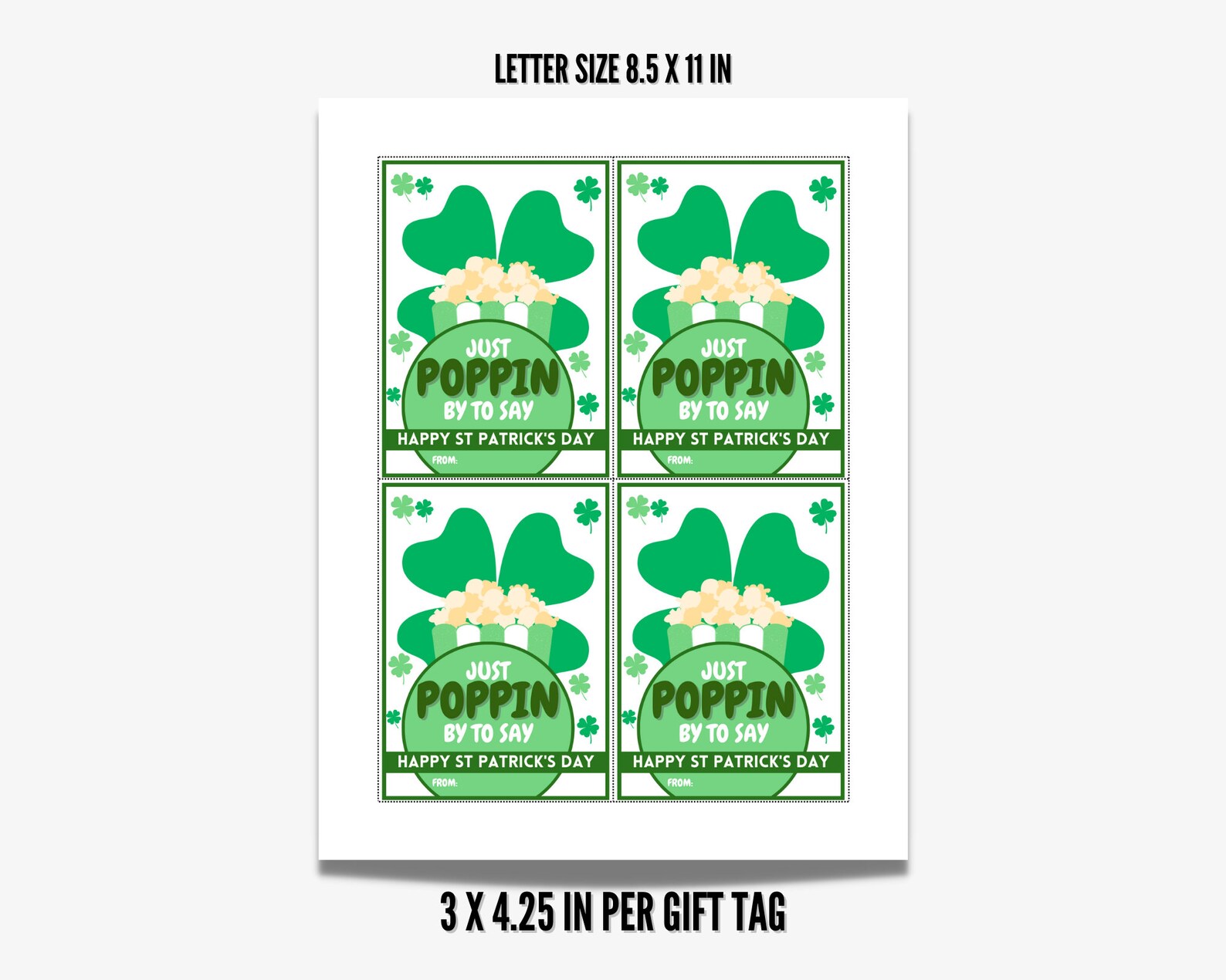 PRINTABLE Just POPPIN' BY to Say Happy St Patrick's Day Popcorn Tags ...