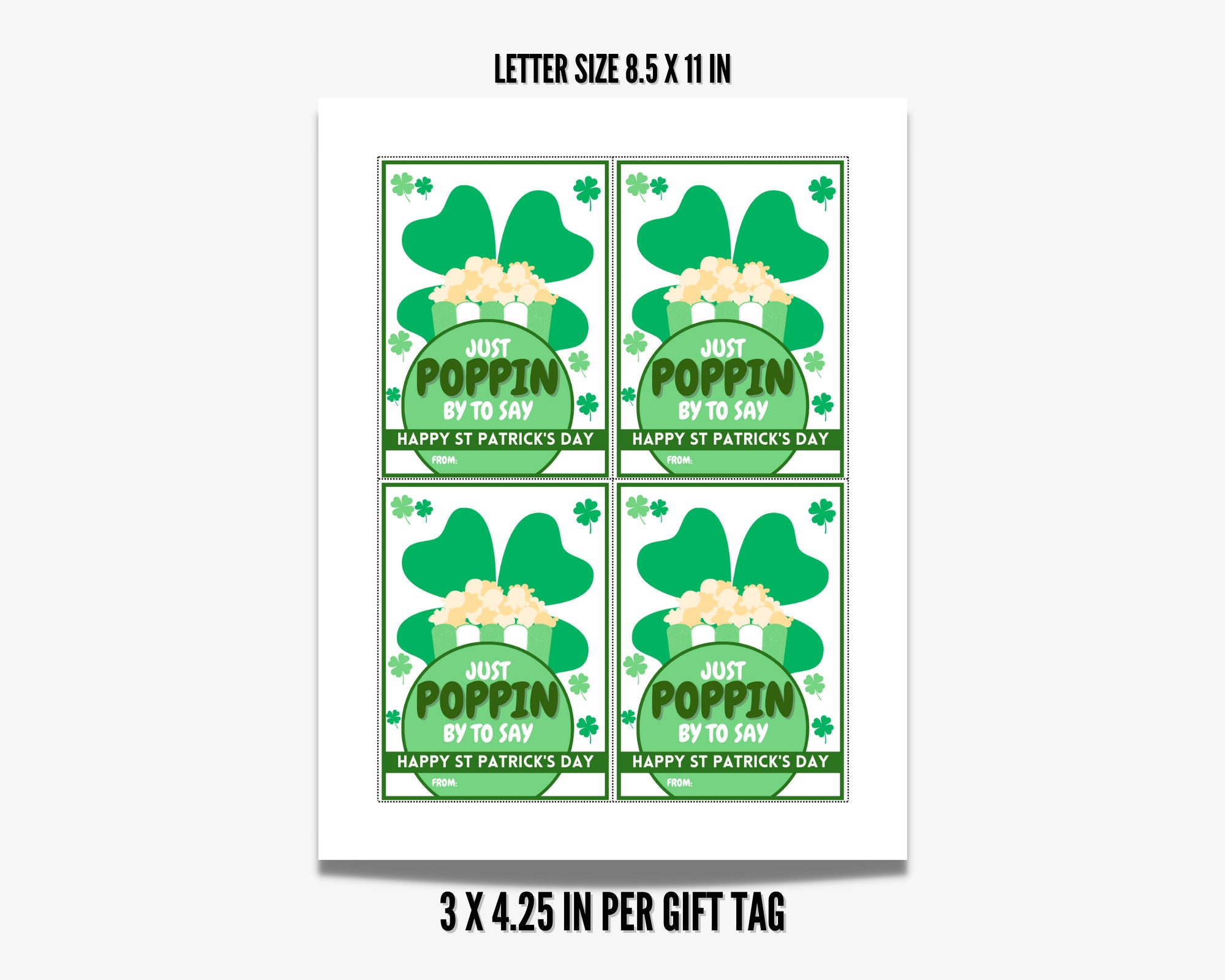 PRINTABLE Just POPPIN' BY to Say Happy St Patrick's Day Popcorn Tags ...