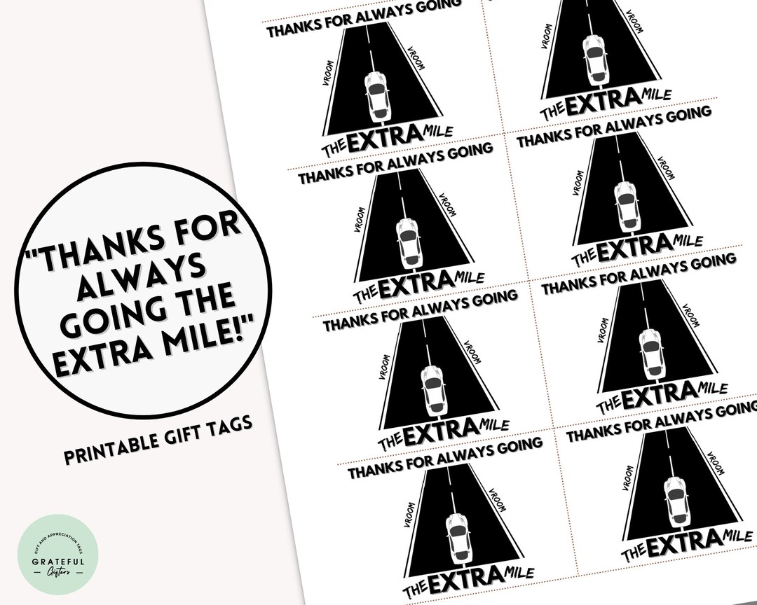 Thanks for Always Going the EXTRA Mile Thank You Gift Tags Gas Gift ...