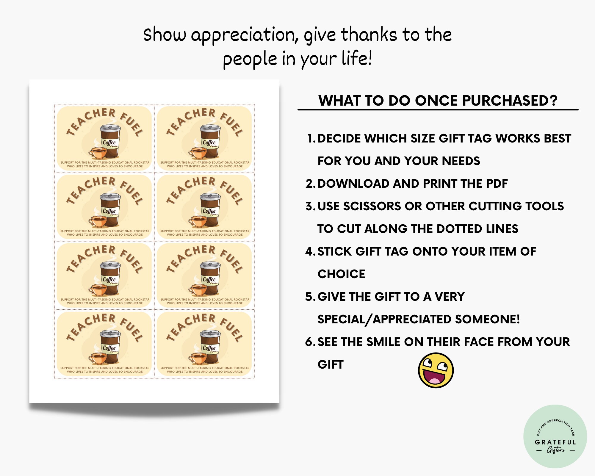 Teacher Fuel Printable Gift Tags Gifts for Teachers School Appreciation ...