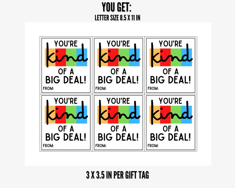 PRINTABLE Kind Gift Tags You're Kind of A Big Deal Thank You Gift Tags ...