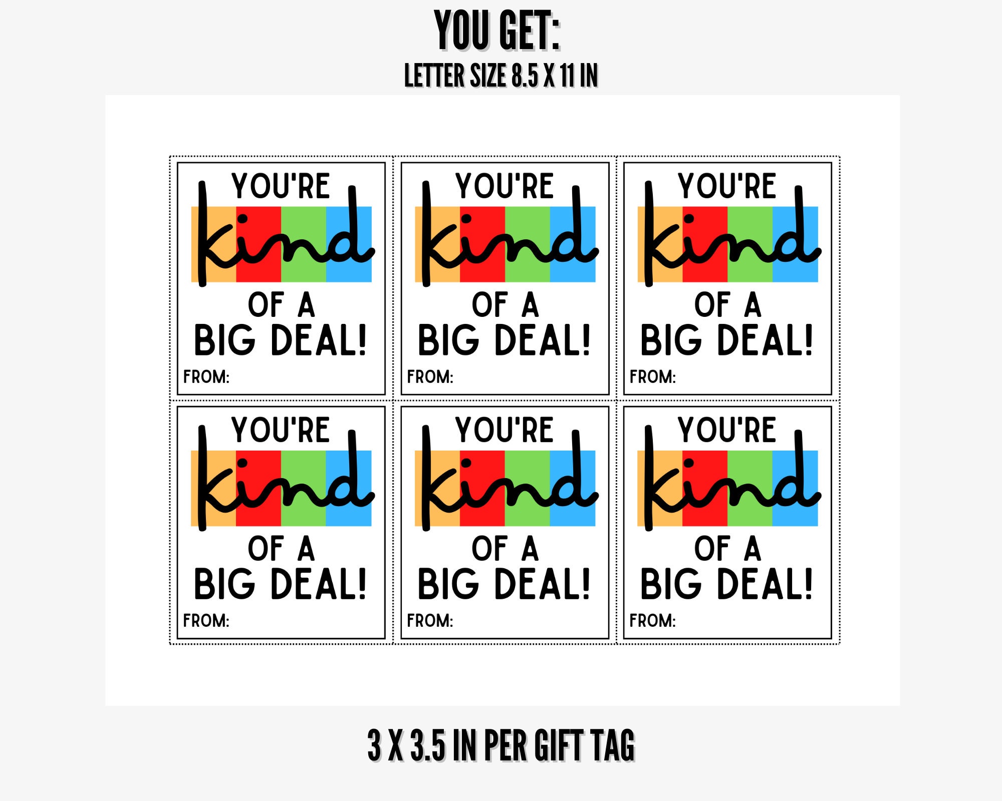 PRINTABLE Kind Gift Tags You're Kind of A Big Deal Thank You Gift Tags ...