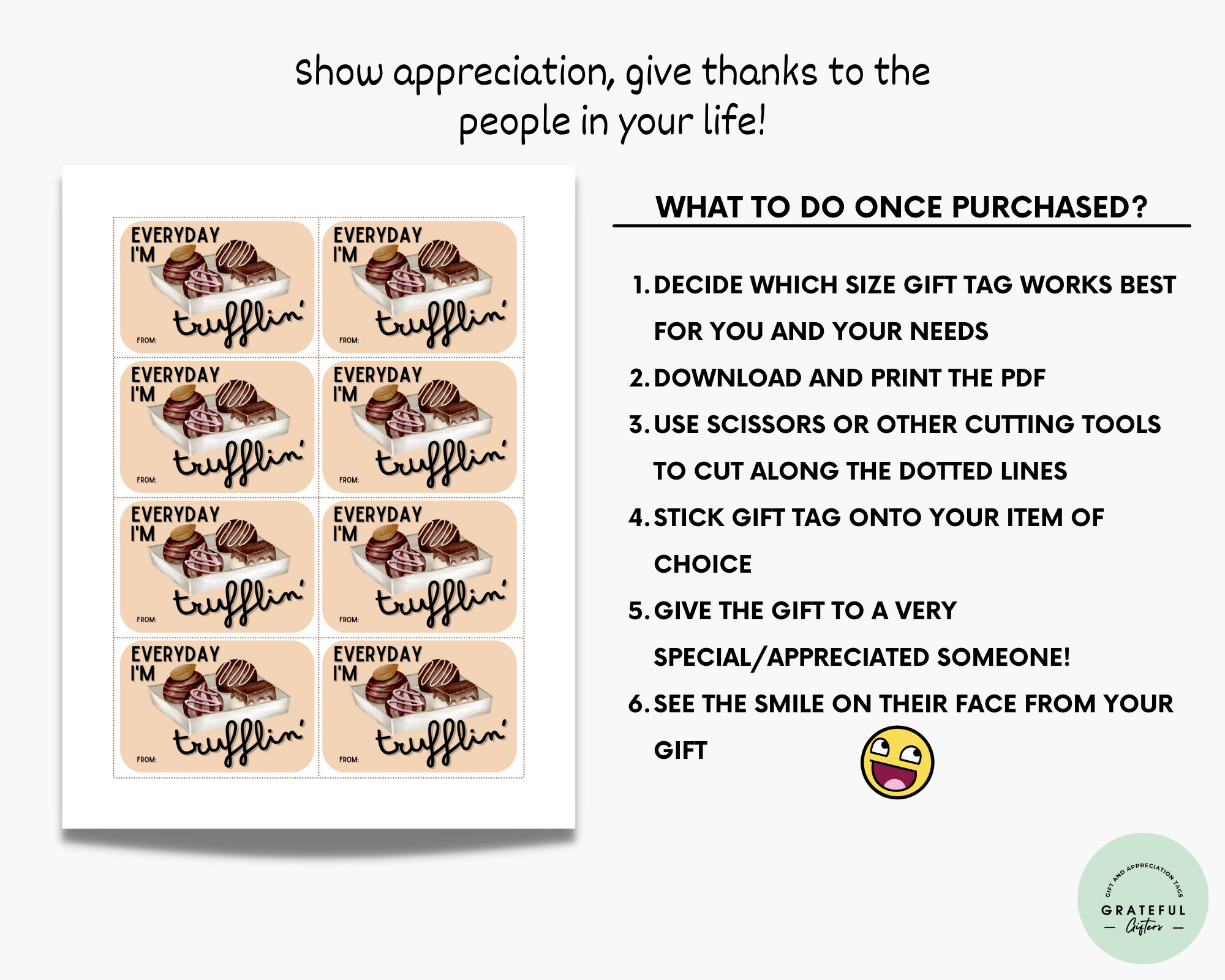 PRINTABLE Everyday I'm Trufflin' Truffle Gift Tags Chocolate Truffles ...