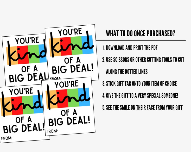 PRINTABLE Kind Gift Tags You're Kind of A Big Deal Thank You Gift Tags ...