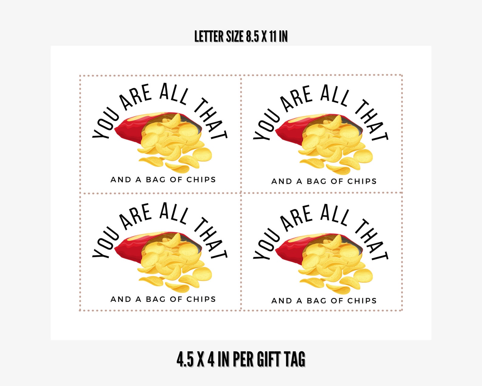 You Are All That and A Bag of Chips Thank You Gift Tags - Etsy