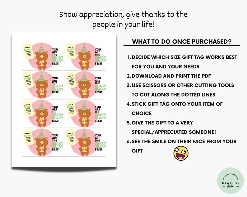 You Are the Beary Beary Best Gift Tags Gummy Bear Gift Tags for ...