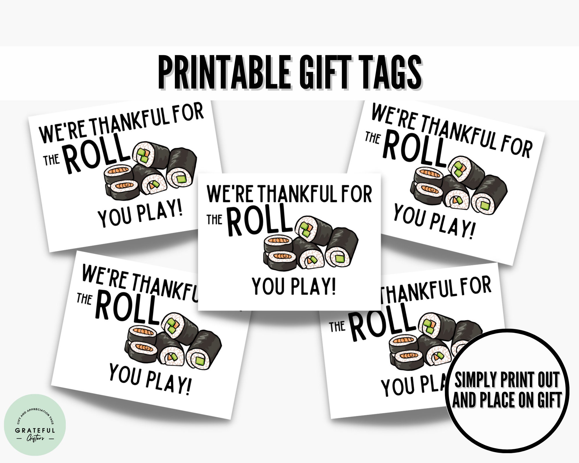 We're Thankful for the ROLL You Play Sushi Gift Tags Japanese Food ...