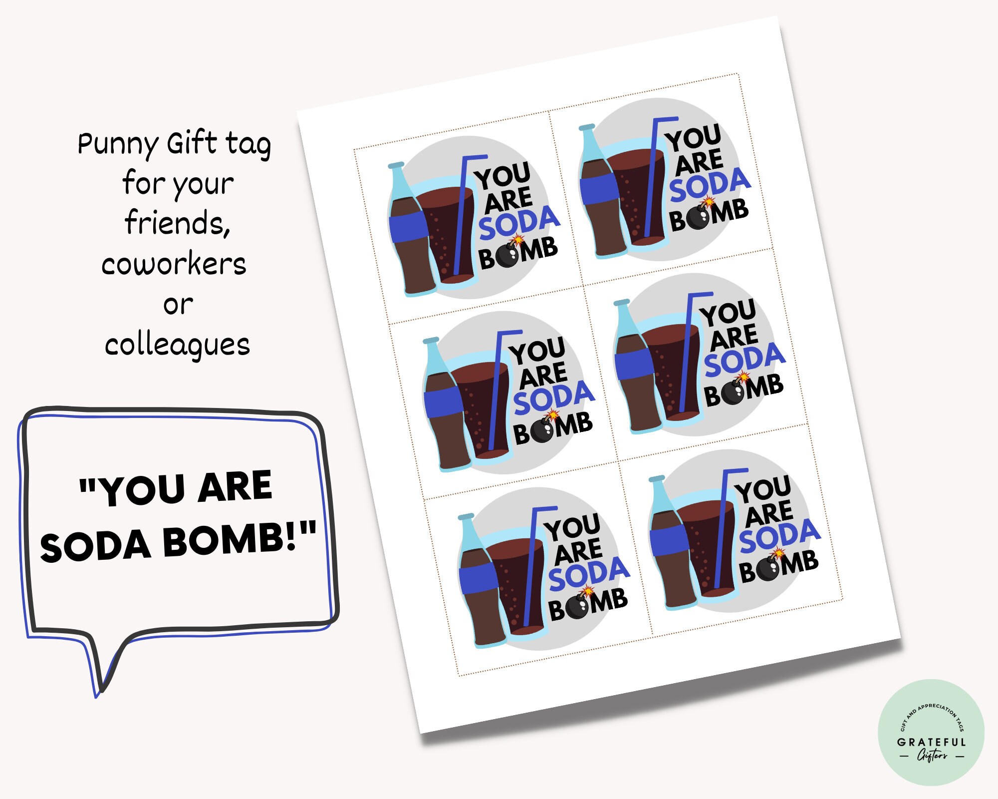 PRINTABLE You Are Soda Bomb Soda Gift Tags Co-worker Gift Simple Thank ...