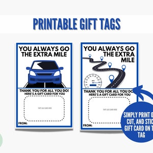 You Always Go the Extra Mile Thank You Gift Tags Gas Gift Card Staff ...