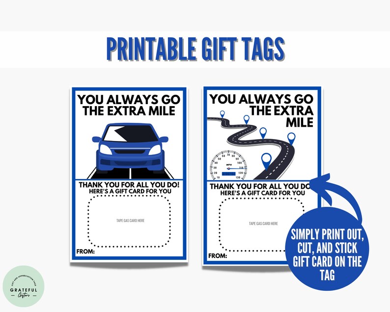 You Always Go the Extra Mile Thank You Gift Tags Gas Gift Card Staff ...