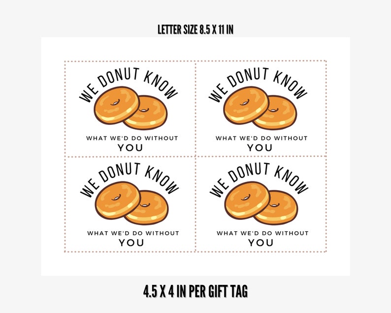 We Donut Know What We'd Do Without You Thank You Gift Tags Donut Lover ...